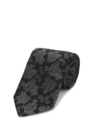 Beymen Collection Erkek Siyah Şal Desenli İpek Kravat EU IT