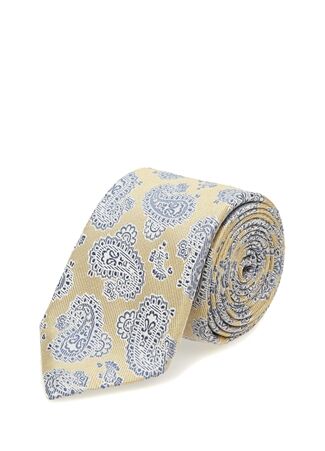 Tino Cosma Erkek Sarı Şal Desenli İpek Kravat EU