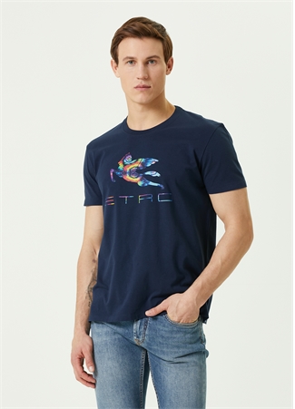 Etro Erkek Lacivert Bisiklet Yaka Logolu T-shirt S EU Etro Erkek Lacivert Bisiklet Yaka Logolu T-shirt S EU