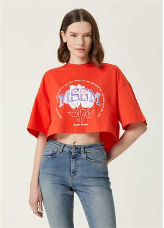 Msgm Kadın Turuncu Logo Baskılı Crop T-shirt Kırmızı XS EU Msgm Kadın Turuncu Logo Baskılı Crop T-shirt Kırmızı XS EU