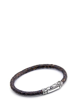 Boga Erkek Kahverengi Örgü Dokulu Gümüş Rengi Bileklik M EU