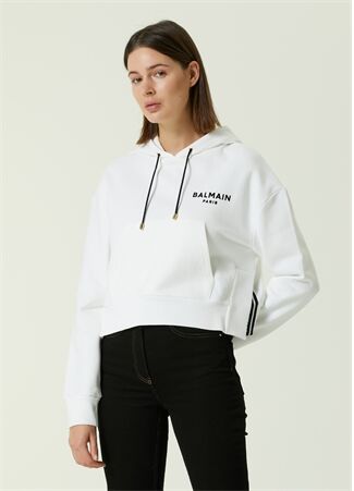 Balmain Kadın Beyaz Kapüşonlu Logolu Sweatshirt S EU