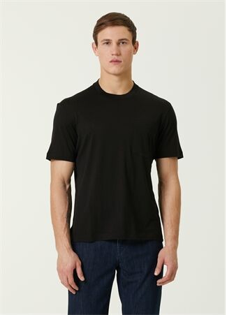 Zegna Erkek Siyah Bisiklet Yaka Cepli T-shirt 58 IT