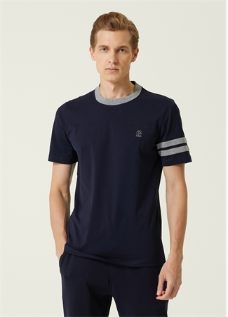 Brunello Cucinelli Erkek Lacivert Gri Logolu Basic T-shirt S EU Brunello Cucinelli Erkek Lacivert Gri Logolu Basic T-shirt S EU