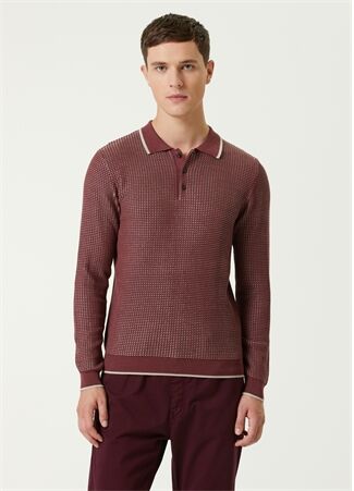 Pal Zileri Erkek Bordo Polo Yaka Dokulu İpek Sweatshirt 50 IT
