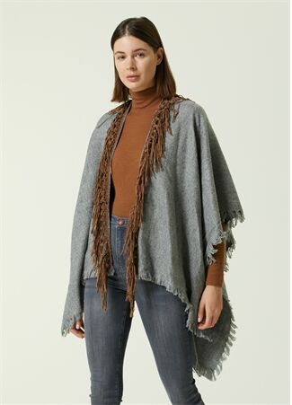 Gaynor Kadın Gri Püskül Detaylı Yün Şal EU Gaynor Kadın Gri Püskül Detaylı Yün Şal EU
