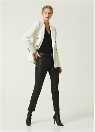 Beymen Collection Kadın Siyah Normal Bel Dar Paça Deri Pantolon 42