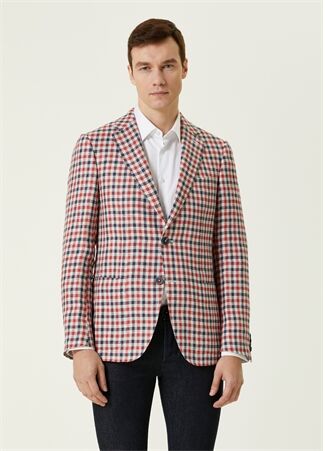 Pal Zileri Erkek Bordo Kareli Keten Ceket 50 IT