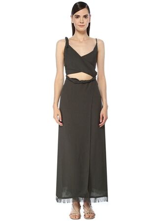 Nanushka Kadın Sloan Koyu Yeşil Asimetrik Kesim Maksi Elbise S EU