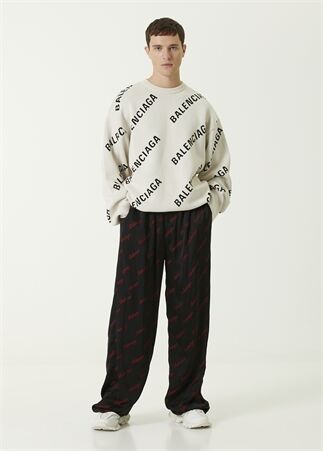 Balenciaga Erkek Siyah Logo Desenli Pantolon 46 IT