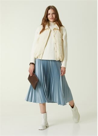 Beymen Club Kadın Mavi Pilili Midi Saten Etek 36