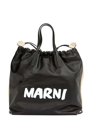 Marni Kadın Siyah Logo Baskılı Deri Sırt Çantası EU