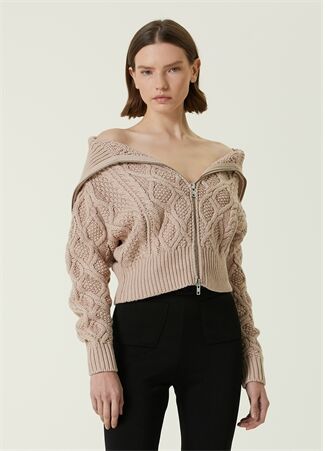 Self Portrait Kadın Bej Düşük Omuzlu Örgü Hırka M EU Self Portrait Kadın Bej Düşük Omuzlu Örgü Hırka M EU