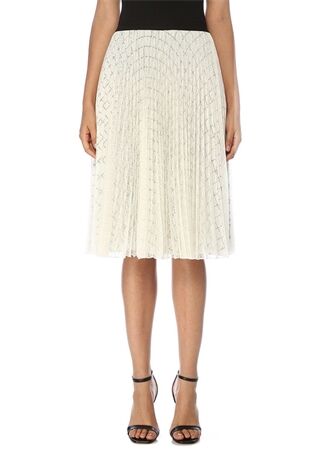 Beymen Club Kadın Beyaz Ekoseli Pilili Midi Tül Etek 42