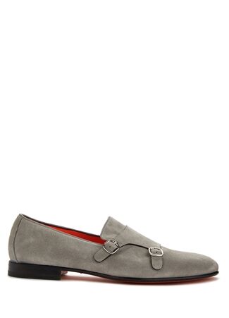 Santoni Erkek Gri Süet Loafer 0 UK