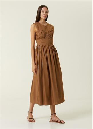 Tove Studio Kadın Kahverengi Büzgülü Organik Pamuklu Midi Elbise 36 FR Tove Studio Kadın Kahverengi Büzgülü Organik Pamuklu Midi Elbise 36 FR
