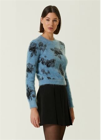 Red Valentino Kadın Mavi Çiçek Jakarlı Kazak XS EU