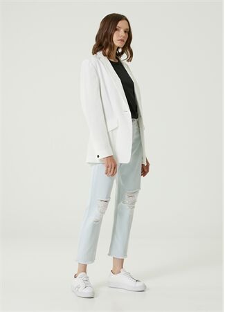 Rag&Bone Kadın Beyaz Tek Düğmeli Keten Blazer 4 US Rag&Bone Kadın Beyaz Tek Düğmeli Keten Blazer 4 US