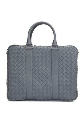 Bottega Veneta Erkek Gri Örgü Dokulu Deri Evrak Çantası EU