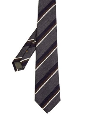 Canali Erkek Gri Çizgi Desenli İpek Kravat EU