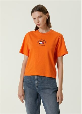 Tommy Jeans Kadın Turuncu Logolu Organik Pamuk T-shirt L EU