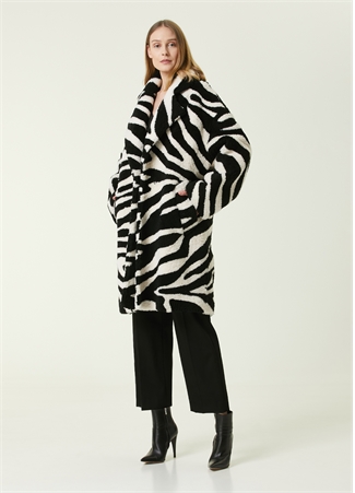 Michael Kors Kadın Zebra Desenli Shearling Palto Siyah S EU