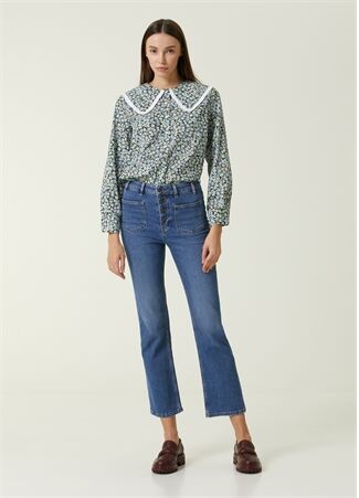 Maje Kadın Mavi Bol Paça Jean Pantolon 36 FR