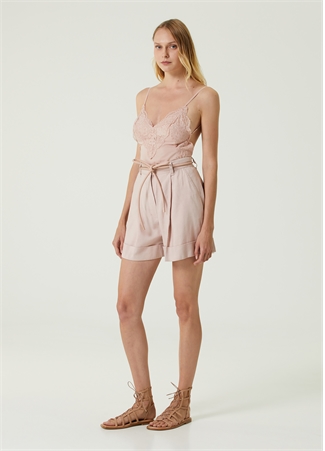 Zimmermann Kadın Pembe Beli Kuşaklı Mini Keten Şort 0 US Zimmermann Kadın Pembe Beli Kuşaklı Mini Keten Şort 0 US