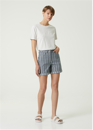 Beymen Club Kadın Mavi Çizgili Boyfriend Jean Şort 3