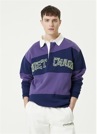 Urban Theory Erkek Mavi Mor Polo Yaka Şeritli Sweatshirt S EU Urban Theory Erkek Mavi Mor Polo Yaka Şeritli Sweatshirt S EU