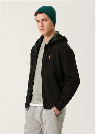 Polo Ralph Lauren Erkek Siyah Kapüşonlu Fermuarlı Sweatshirt S EU