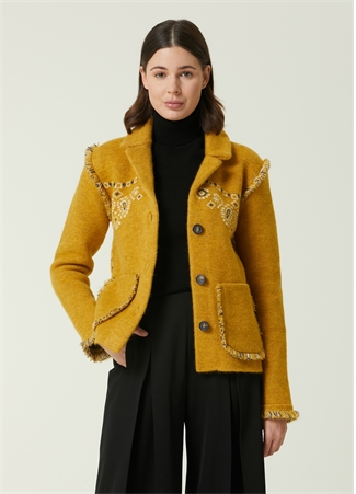 Alanui Kadın Sarı Jakarlı Püskül Detaylı Hırka S EU Alanui Kadın Sarı Jakarlı Püskül Detaylı Hırka S EU