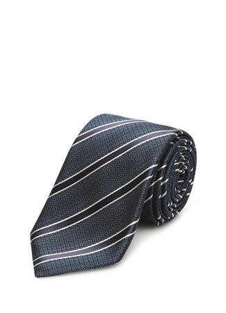 Zegna Erkek Lacivert Çizgi Desenli İpek Kravat EU