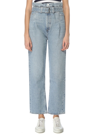 Agolde Kadın Mavi Bel Detaylı Pilili Bol Paça Jean Pantolon 24 US