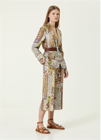 Etro Kadın Yüksek Bel Şal Desenli İpek Pantolon Yeşil 40 IT