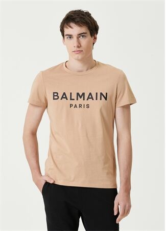 Balmain Erkek Bej Logo Detaylı T-shirt M EU