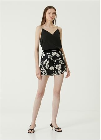 Tom Ford Kadın Siyah Logo Bantlı Çiçekli İpek Şort L EU