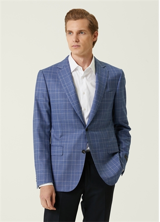 Pal Zileri Erkek Mavi Kelebek Yaka Ekoseli Yün Ceket 50 IT Pal Zileri Erkek Mavi Kelebek Yaka Ekoseli Yün Ceket 50 IT