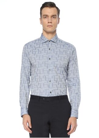 Pal Zileri Erkek Mavi Desenli Gömlek 39 IT
