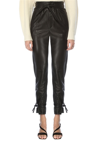 Isabel Marant Kadın Siyah Bağlama Detaylı Deri Pantolon 34 FR
