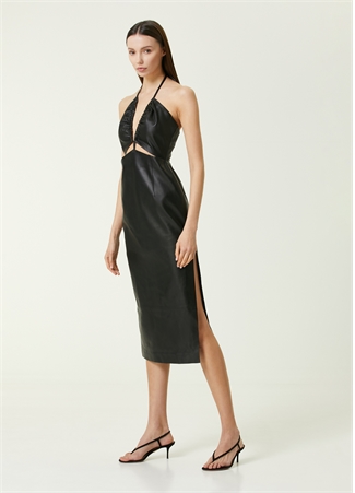 Zeynep Arçay Kadın Siyah Kesim Detaylı Midi Deri Elbise 36 EU Zeynep Arçay Kadın Siyah Kesim Detaylı Midi Deri Elbise 36 EU