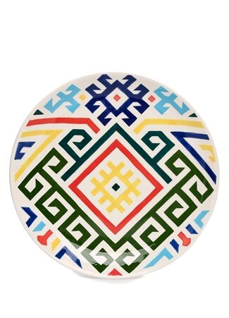 Omar Baban Design Alel Etnik Desenli Seramik Tabak Çok Renkli