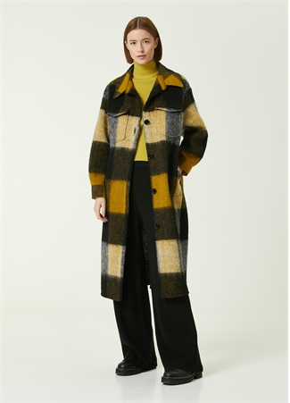 Beymen Club Kadın Sarı Kareli Uzun Yün Keçe Dış Gömlek XS Beymen Club Kadın Sarı Kareli Uzun Yün Keçe Dış Gömlek XS