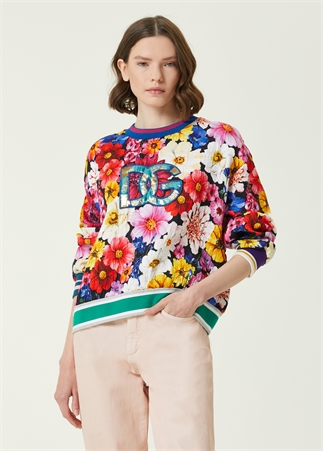Dolce&gabbana Kadın Kırmızı Çiçek Desenli Logolu Sweatshirt M Eu Dolce&gabbana Kadın Kırmızı Çiçek Desenli Logolu Sweatshirt M Eu
