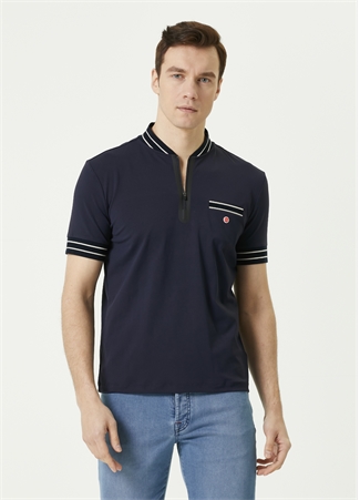 Kiton Erkek Lacivert Şerit Ribanalı T-shirt 50 IT Kiton Erkek Lacivert Şerit Ribanalı T-shirt 50 IT