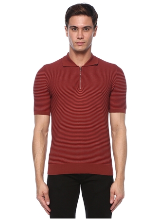 Drumohr Erkek Kırmızı Polo Yaka Çizgi Dokulu Kısa Kollu Triko 52 IT