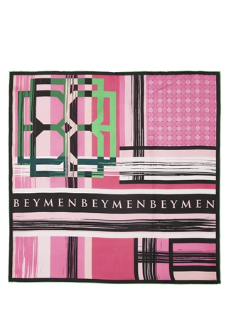 Beymen Kadın Pembe Logo Desenli 90x90 cm İpek Twill Eşarp EU