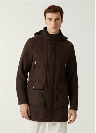 Eleventy Erkek Kahverengi Kapüşonlu Süet Parka 50 IT