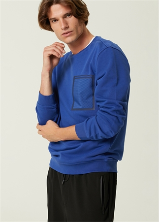 Network Erkek Comfort Fit Mavi Baskı Detaylı Sweatshirt L EU Network Erkek Comfort Fit Mavi Baskı Detaylı Sweatshirt L EU