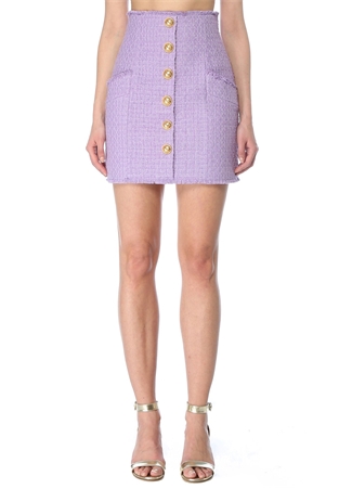 Balmain Kadın Lila Yüksek Bel Püsküllü Mini Etek Mor 36 FR